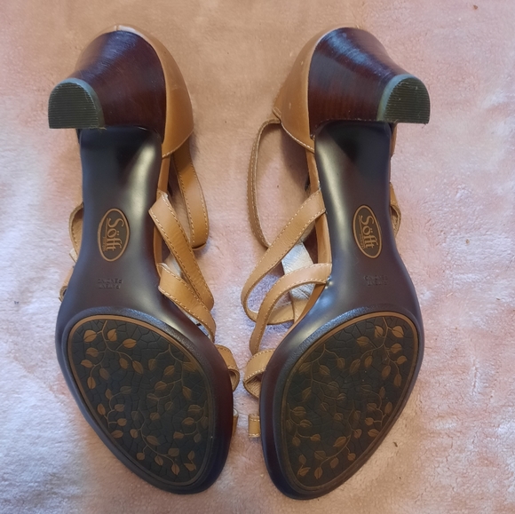 Sofft | Shoes | Sofft Brand Stacked Heel Tan Leather Sandals | Poshmark